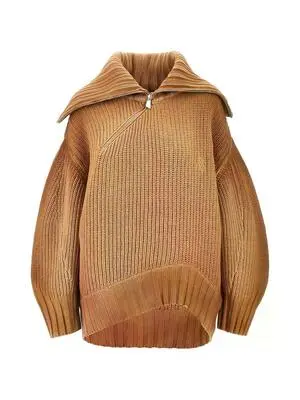 Attico Ribbed-knit Asymmetric-hem Knitwear - Neutrals