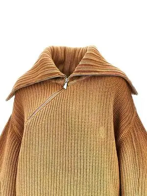 Attico Ribbed Knit Asymmetric Hem Sweater