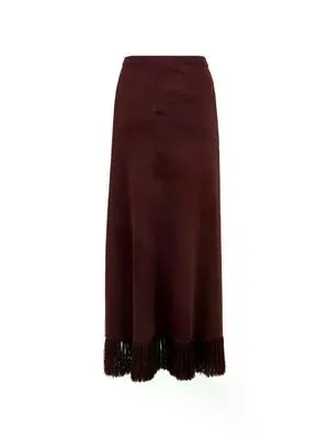 Clea Amelia Fringe-hem Maxi Skirt - Brown
