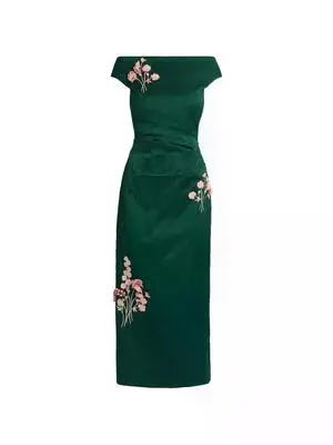 Erdem Embroidered Textured-satin Off-the-shoulder Dress
