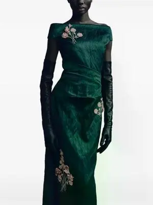 Erdem Embroidered Textured-satin Off-the-shoulder Dress