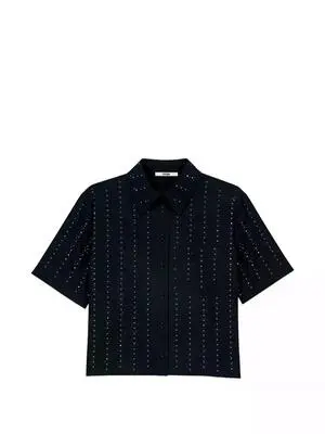Maje Cropped Rhinestone Cotton Shirt - Black
