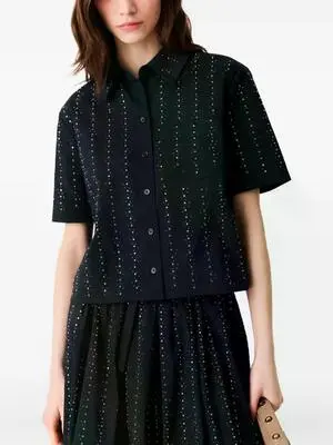 Maje Cropped Rhinestone Cotton Shirt - Black
