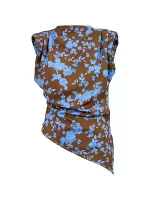 Clea Alyssa Floral-print Asymmetric Top - Brown