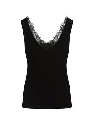 Pinko Lace-trim V-neck Ribbed Top - Black