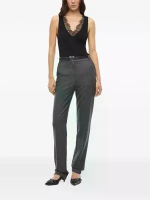 Pinko Lace-trim V-neck Ribbed Top - Black