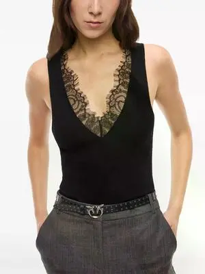 Pinko Lace-trim V-neck Ribbed Top