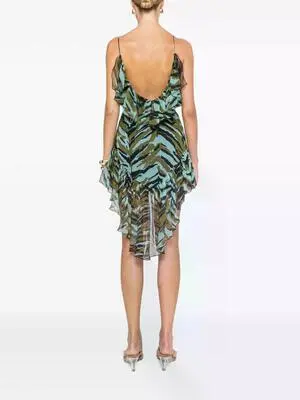 NISSA Printed Silk Asymmetric Mini Dress - Green