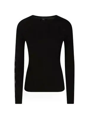 Pinko Ribbed Knit Lace-trimmed Sweater - Black