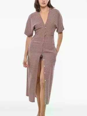 SUPER BLOND Houndstooth Print V-neck Midi Dress