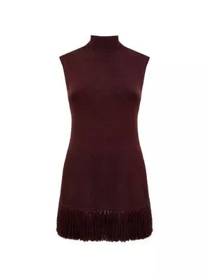 Clea Tiama Fringe-hem Sleeveless Knit Top - Brown