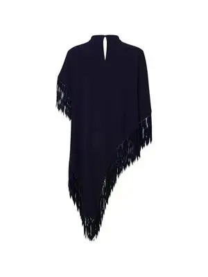 BOSS Sleeveless High Neck Fringe Trim Asymmetric Top