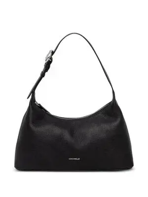 COCCINELLE Grained Leather Shoulder Bag With Silver-tone Buckle - Black