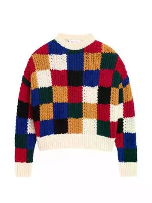 AMI Paris Checkered Wool Crew-neck Sweater - Red