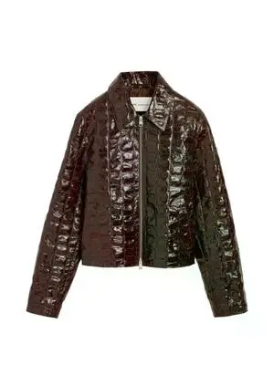 AMI Paris Crocodile-embossed Cowhide Leather Zipped Jacket - Brown