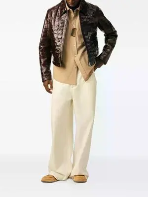 AMI Paris Crocodile-embossed Cowhide Leather Zipped Jacket