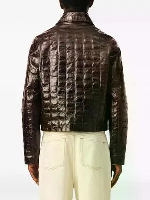 AMI Paris Crocodile-embossed Cowhide Leather Zipped Jacket