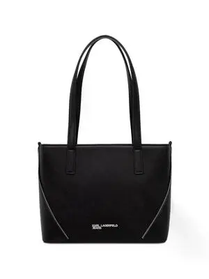 Karl Lagerfeld Tote Bag With Logo Plaque And Zip Detail - Black