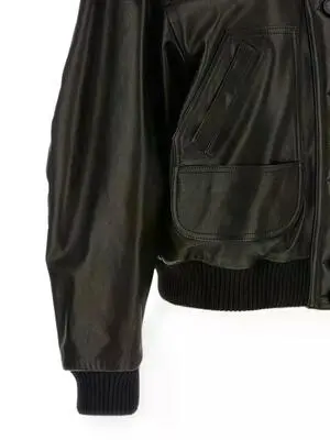 Attico Contrast Shearling Collar Leather Jacket