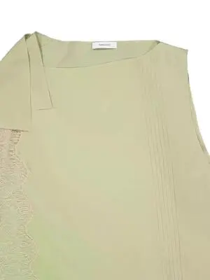 FERRAGAMO Sleeveless Lace-panelled Pintuck Silk Top