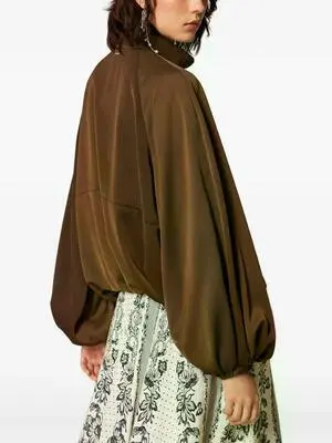 TWINSET Zip-up Balloon-sleeve Bomber Jacket With Satin Finish - Brown