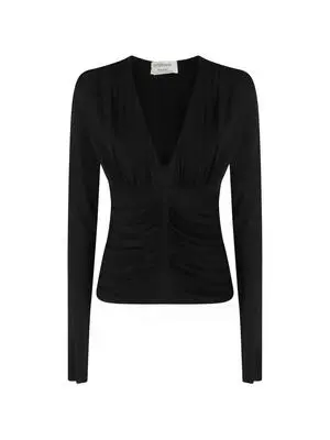 Sportmax Ruched V-neck Top - Black