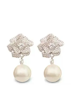 SELF-PORTRAIT Crystal-embellished Flower Drop Earrings - Silver