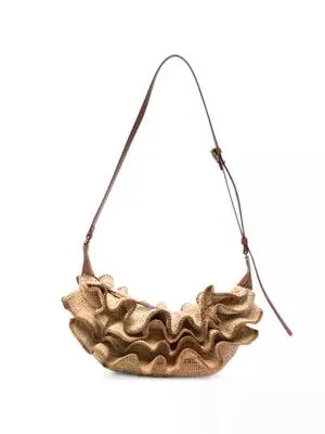 Zimmermann Goldentime Ruffled Raffia Shoulder Bag - Neutrals