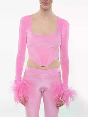 ADRIANA HOT COUTURE Square Neck Long Sleeve Top - Pink
