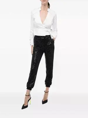 IN THE MOOD FOR LOVE Cropped Sequin Embellished Trousers