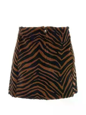 P.a.r.o.s.h Zebra Print Faux Fur Mini Skirt - Brown
