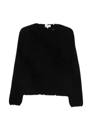 SECOND / LAYER Distressed Crew Neck Sweater - Black