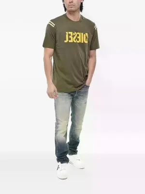 DIESEL® T-just-rib Logo-print Striped-shoulder T-shirt