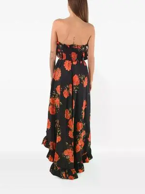 Philipp Plein Floral Print Ruffled Strapless Maxi Dress