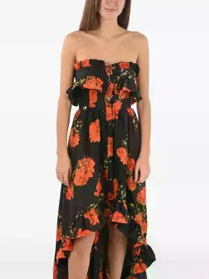 Philipp Plein Floral Print Ruffled Strapless Maxi Dress