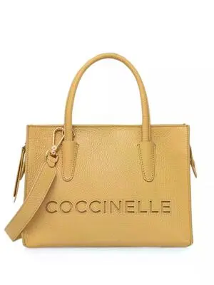 COCCINELLE Logo-debossed Pebbled Tote Bag - Yellow