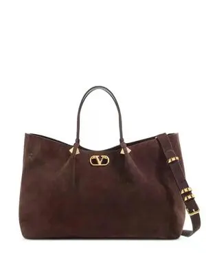 Valentino Garavani Large Shopping Bag In Soft Suede - Brown