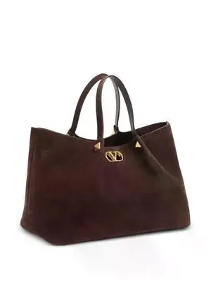 Valentino Garavani Large Shopping Bag In Soft Suede - Brown