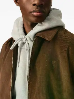 AMI Paris Corduroy Cotton Padded Jacket With De Coeur Embroidery