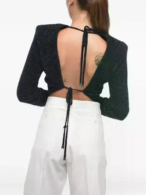 ROTATE BY BIRGER CHRISTENSEN Padded Shoulder Lurex Cropped Sweater