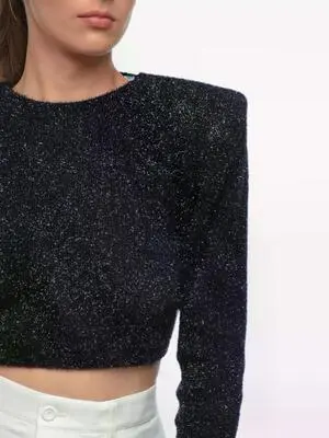 ROTATE BY BIRGER CHRISTENSEN Padded Shoulder Lurex Cropped Sweater