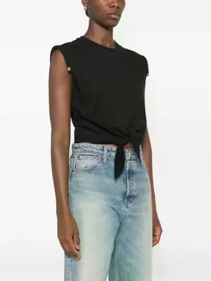 Elisabetta Franchi Knot Detail Cropped T-shirt - Black