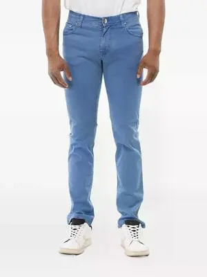 Corneliani Embroidered Cotton Jeans - Blue