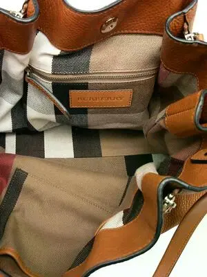 Burberry Leather And House Check Canvas Maidstone Satchel