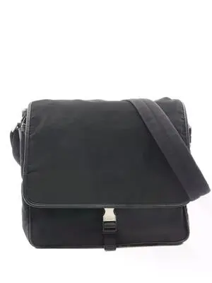 Prada 1990-2000 Saffiano Trimmed Tessuto Buckle Messenger Bag Crossbody Bag - Black