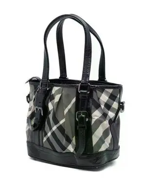 Burberry Beat Check Nylon And Patent Leather Lowry Satchel