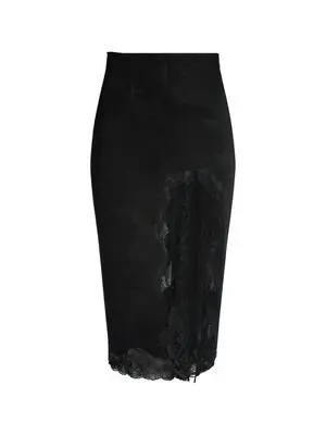 Balmain Knit Midi Skirt With Lace - Black