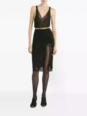 Balmain Knit Midi Skirt With Lace Trim