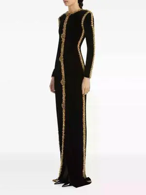 Balmain Long Velvet Dress With Embroidered Trim
