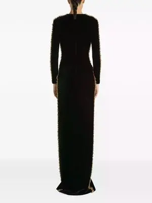 Balmain Long Velvet Dress With Embroidered Trim